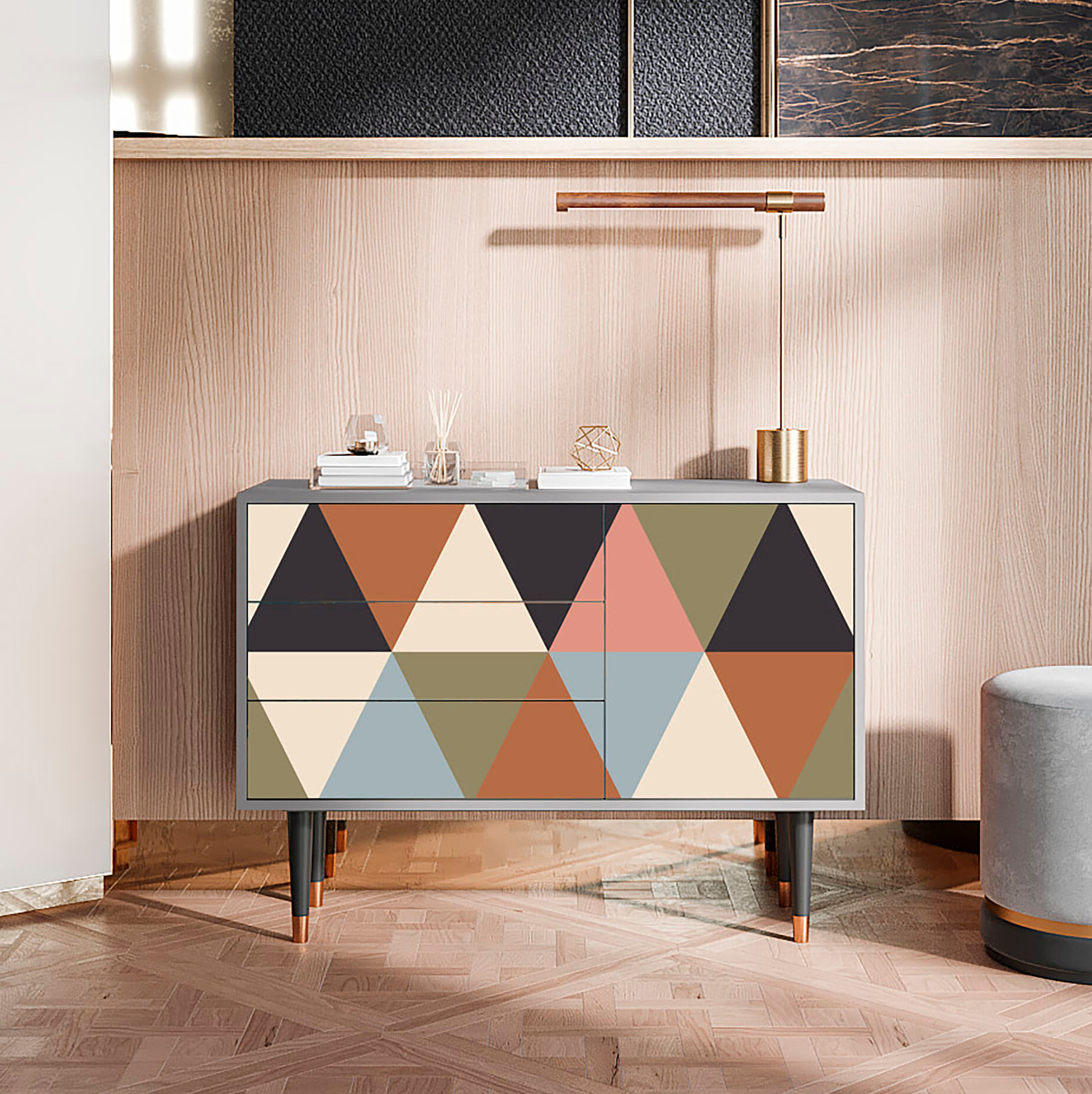 Комод - STORYZ - S3 Royal Triangles, Размер - 115 x 84 x 41 см, Цвет корпуса - , Серый