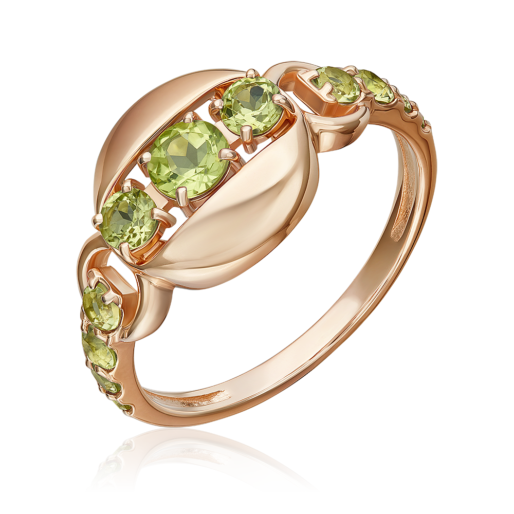 Кольцо, красное золото, 585 проба, хризолит