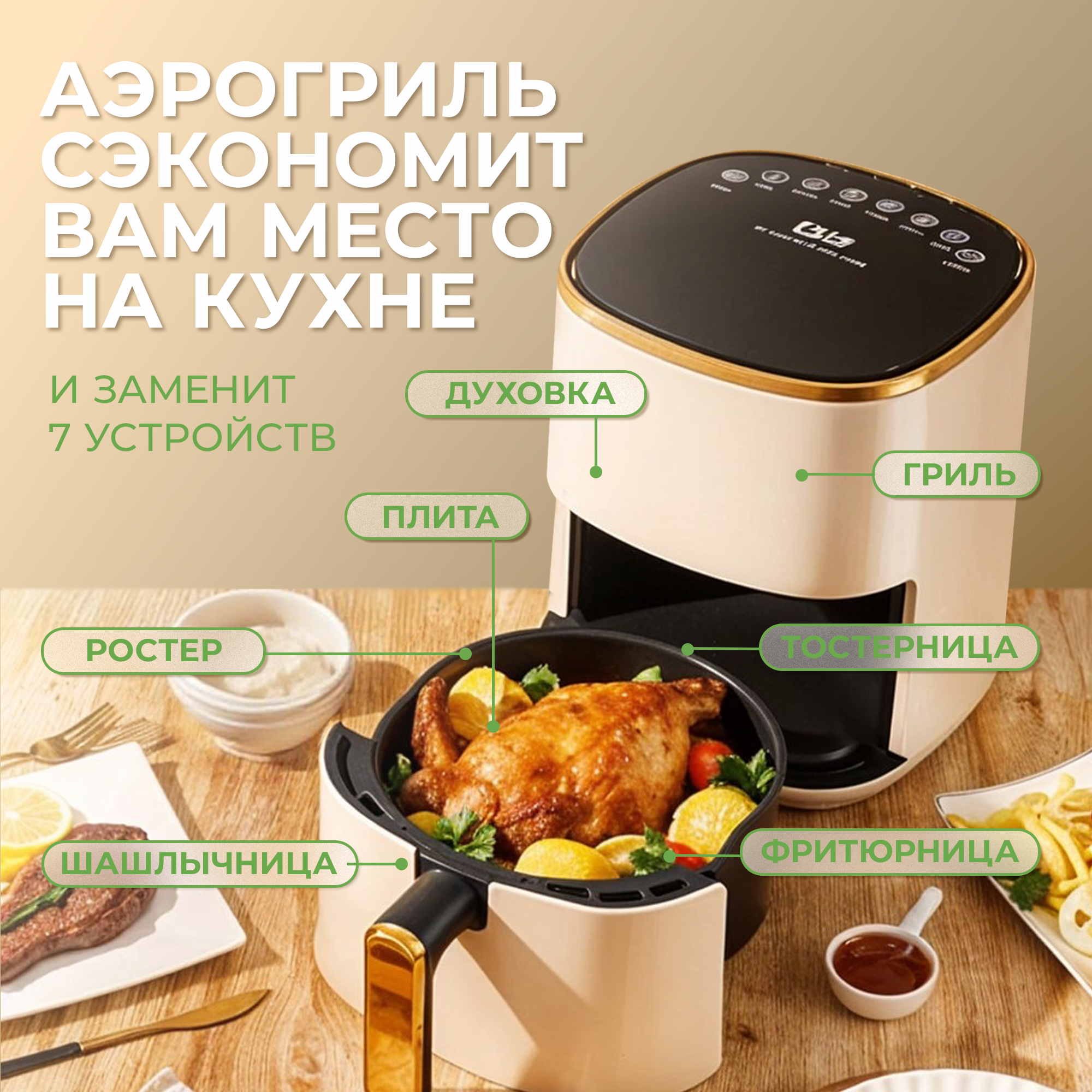 Электрический аэрогриль Camel Air Fryer 5 л – Многофункциональная аэрогрильница для здорового питания
