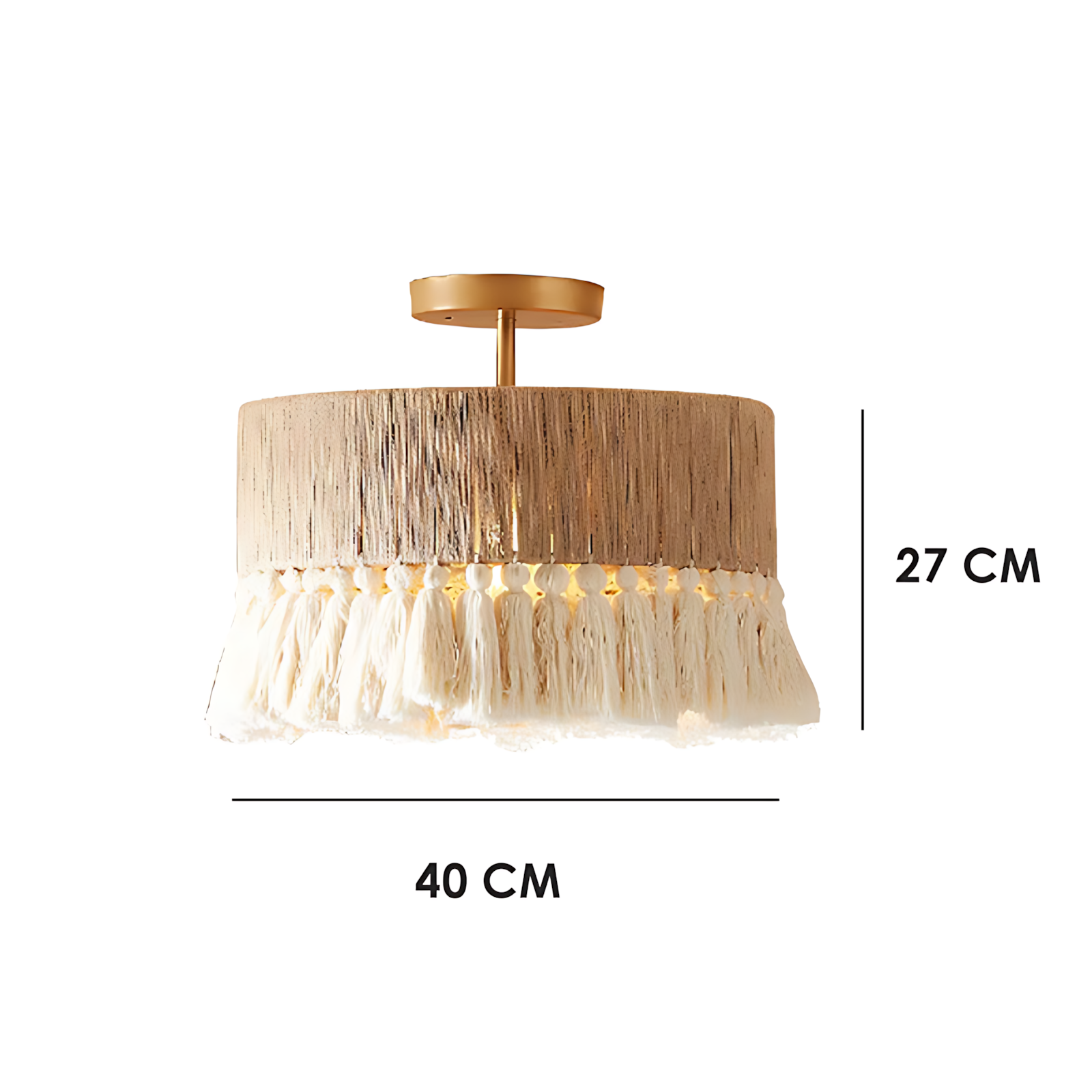 Светильник подвесной в этническом стиле, люстра в стиле бохо из пеньковой веревки с кисточками, 40х27 см