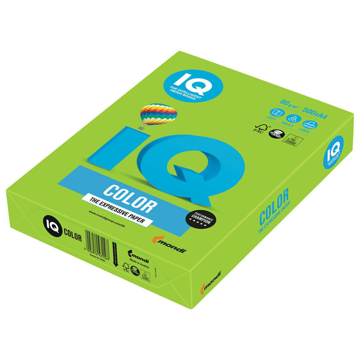 Бумага цветная IQ "Color Intensive" А4, 80 г/м2, 500 л, интенсив ярко-зеленая MA42