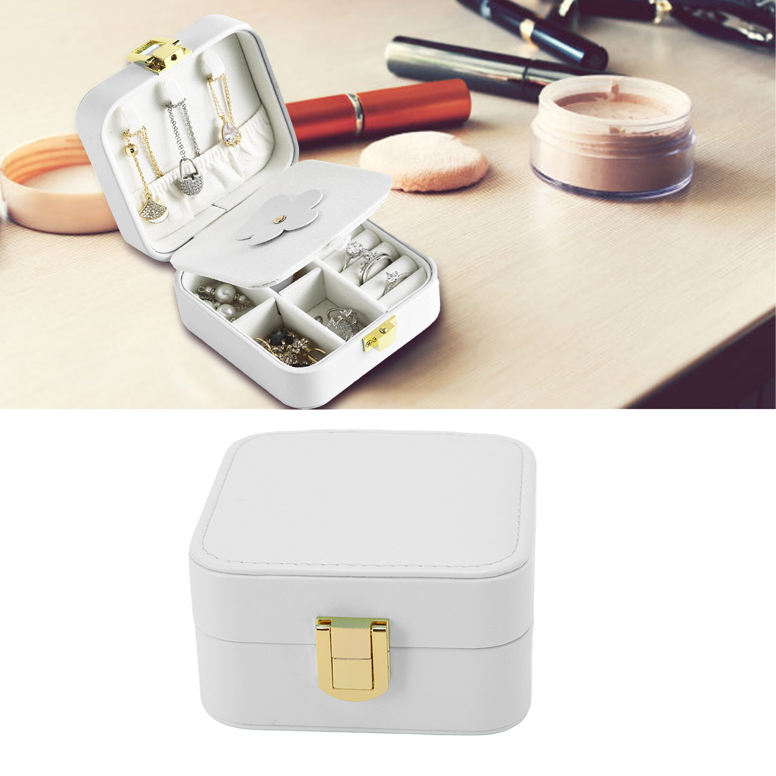 Шкатулка для украшений, маленькая шкатулка для украшений, органайзер, портативный для хранения колец и сережек, бежевый