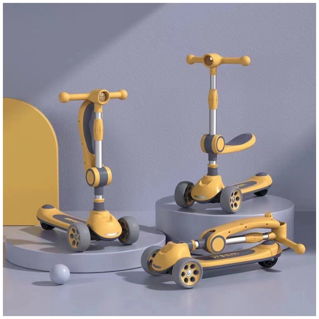 Самокат Sportsbaby Детский трехколесный самокат-беговел MS-944 Dream со светящимися колесами желтый KD