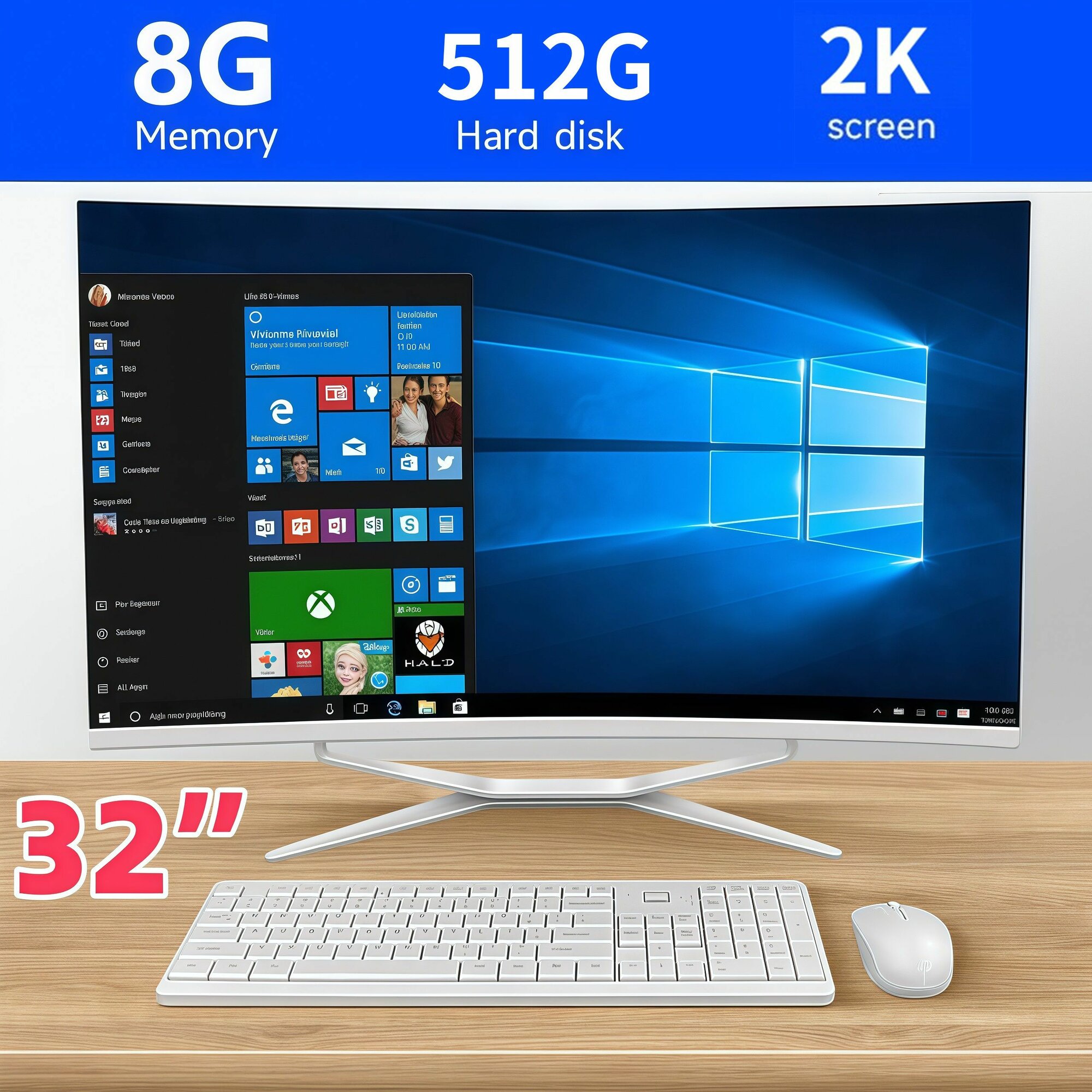 32" Моноблок 2K (Intel n5095(2.0 ГГц), RAM 8ГБ, SSD 512GB, Intel HD Graphics , Windows 11 Pro), белый, Русская клавиатура, русская система
