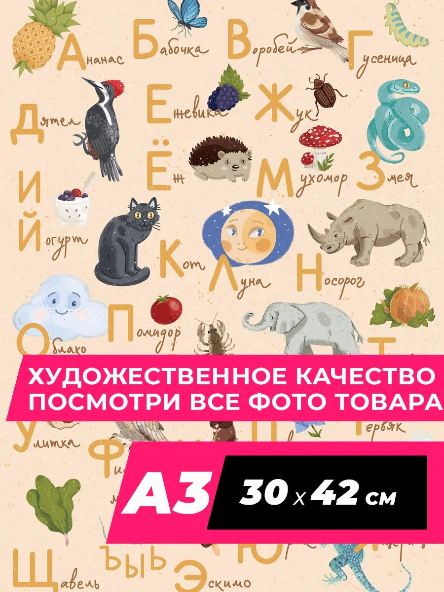 Плакат алфавит русский на стену для дошкольника A3