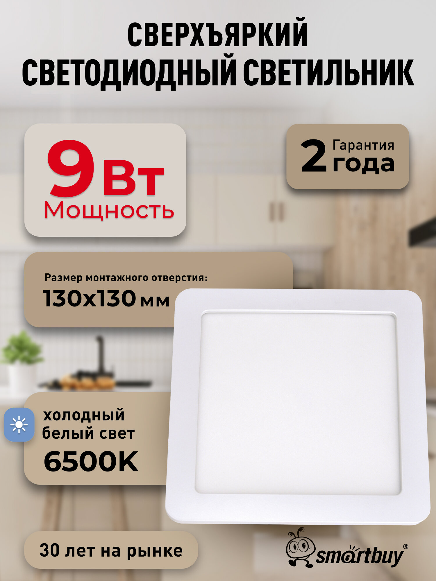 Встраиваемый (LED) светильник DL Smartbuy Square-9w/6500K/IP20 (SBL-DLSq-9-65K)