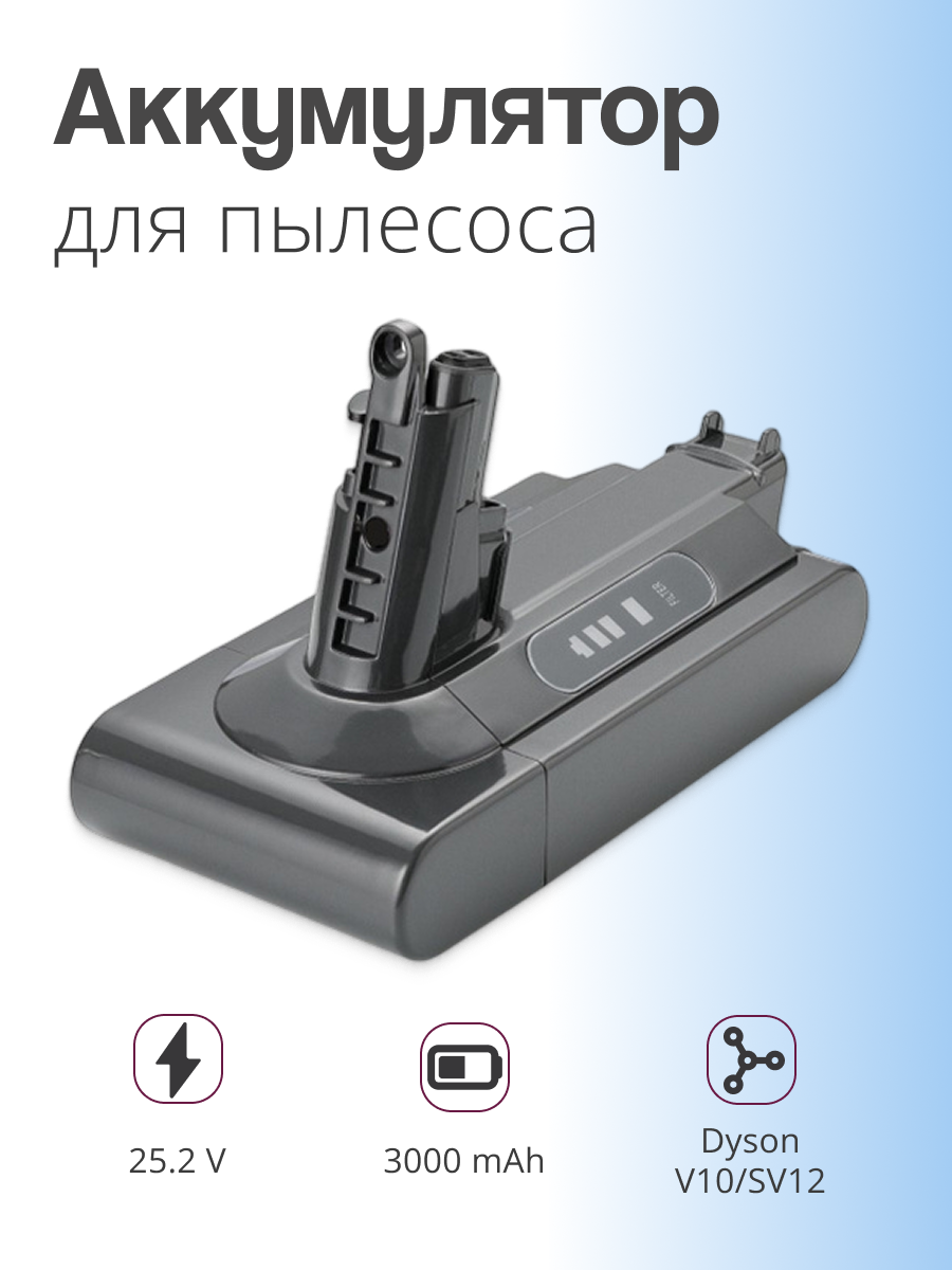 Li-ion аккумулятор Dyson V10 / SV12, 25.2V 3000mAh — батарея Run Energy для пылесоса