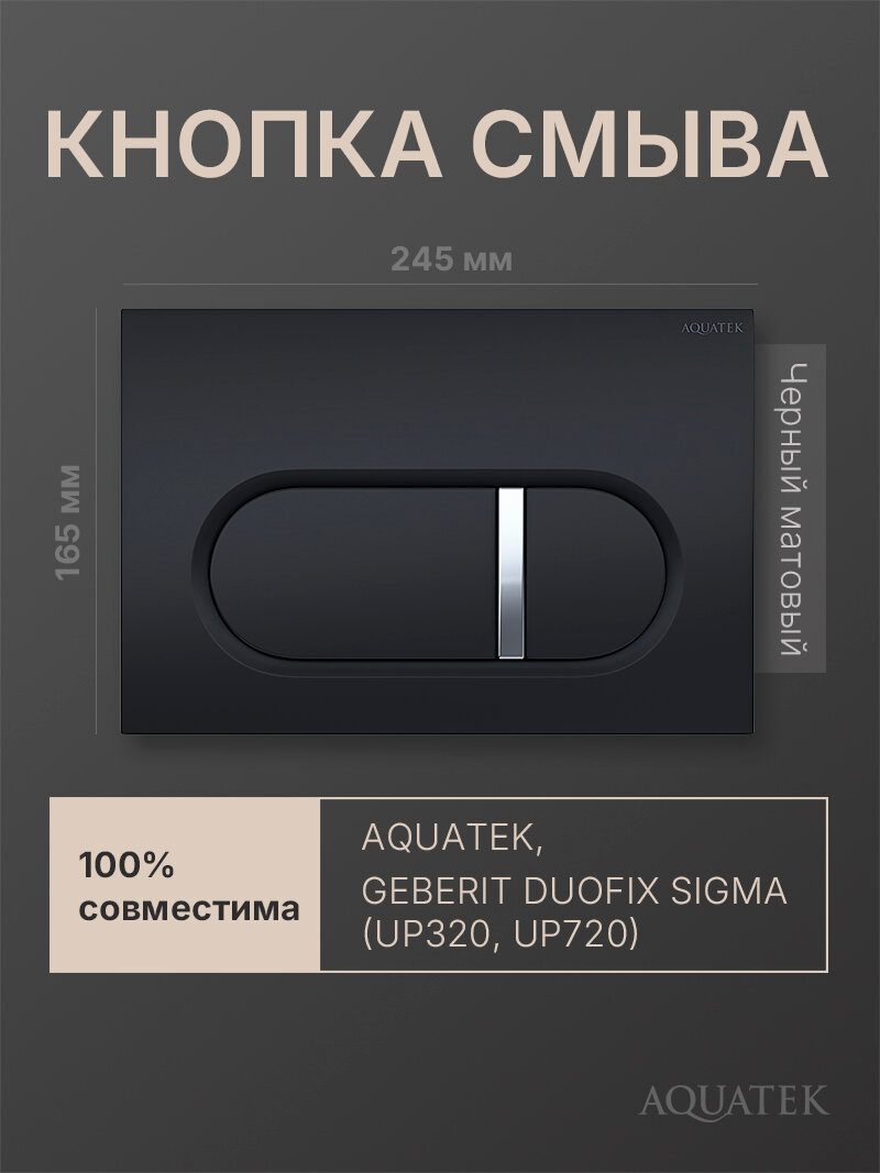 Кнопка смыва для инсталляции Geberit Sigma, Aquatek, черная матовая, прямоугольная