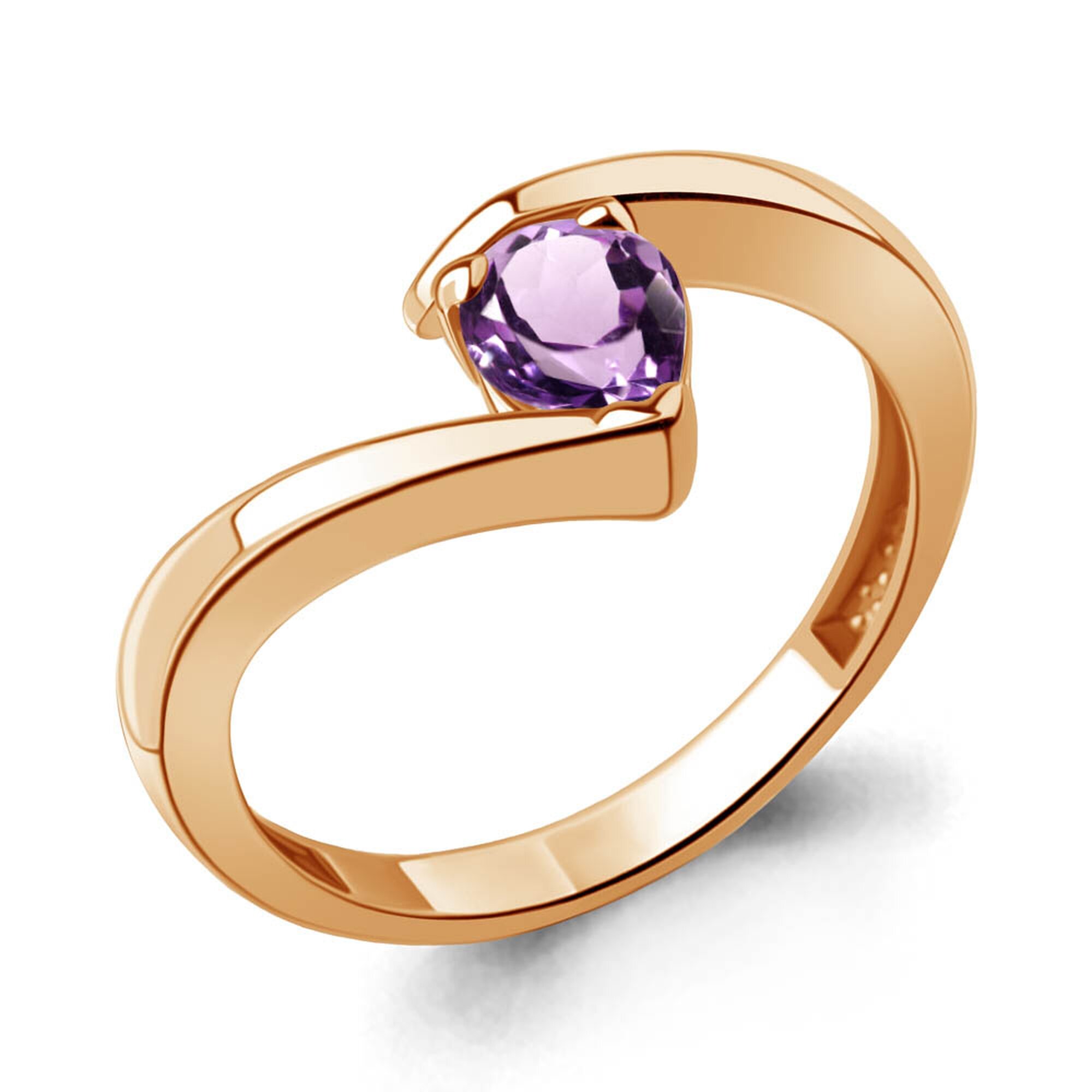 Кольцо, серебро, 925 проба, золочение, аметист