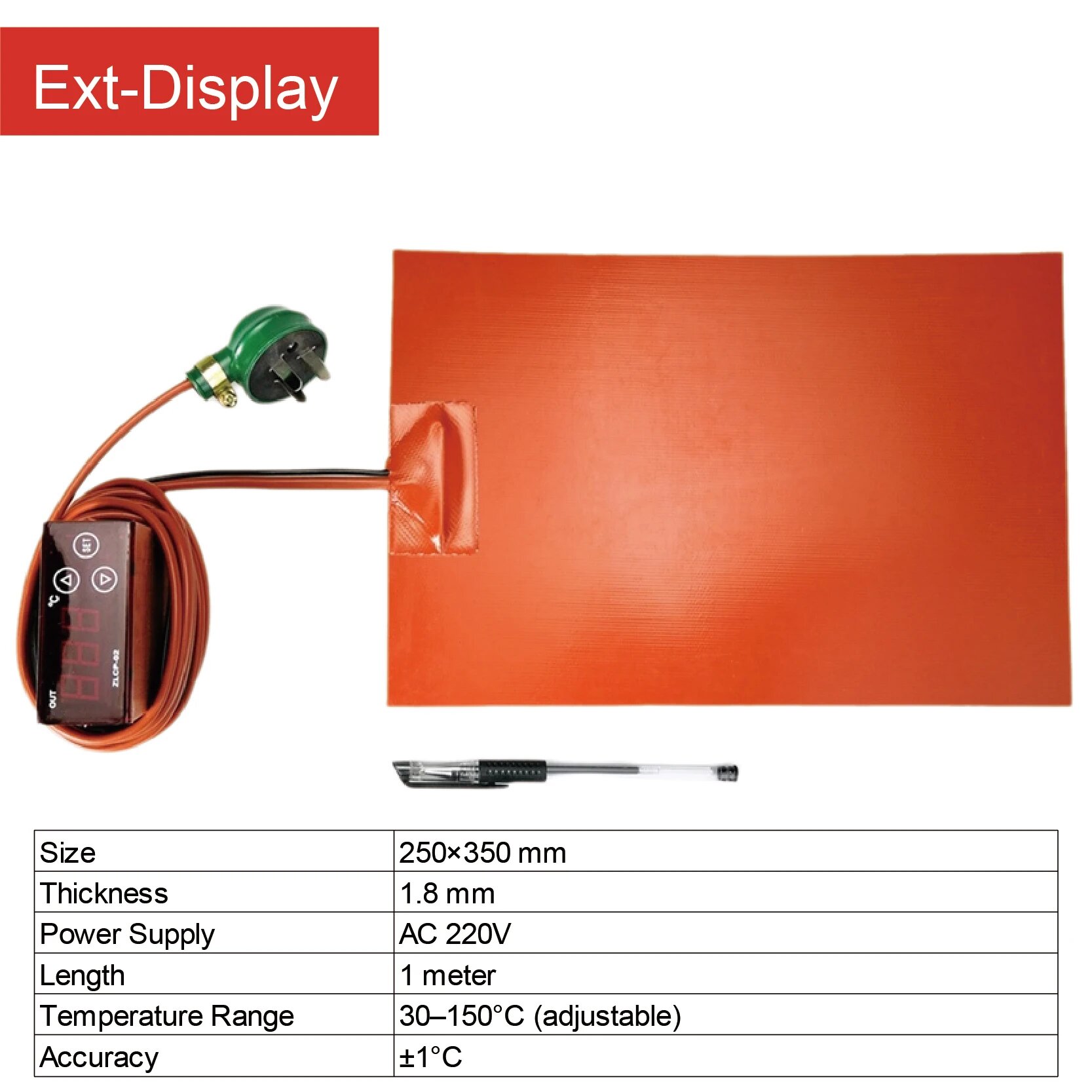 CERTEON Силиконовый нагревательный коврик с цифровым термостатом 220В Display-250-350mm