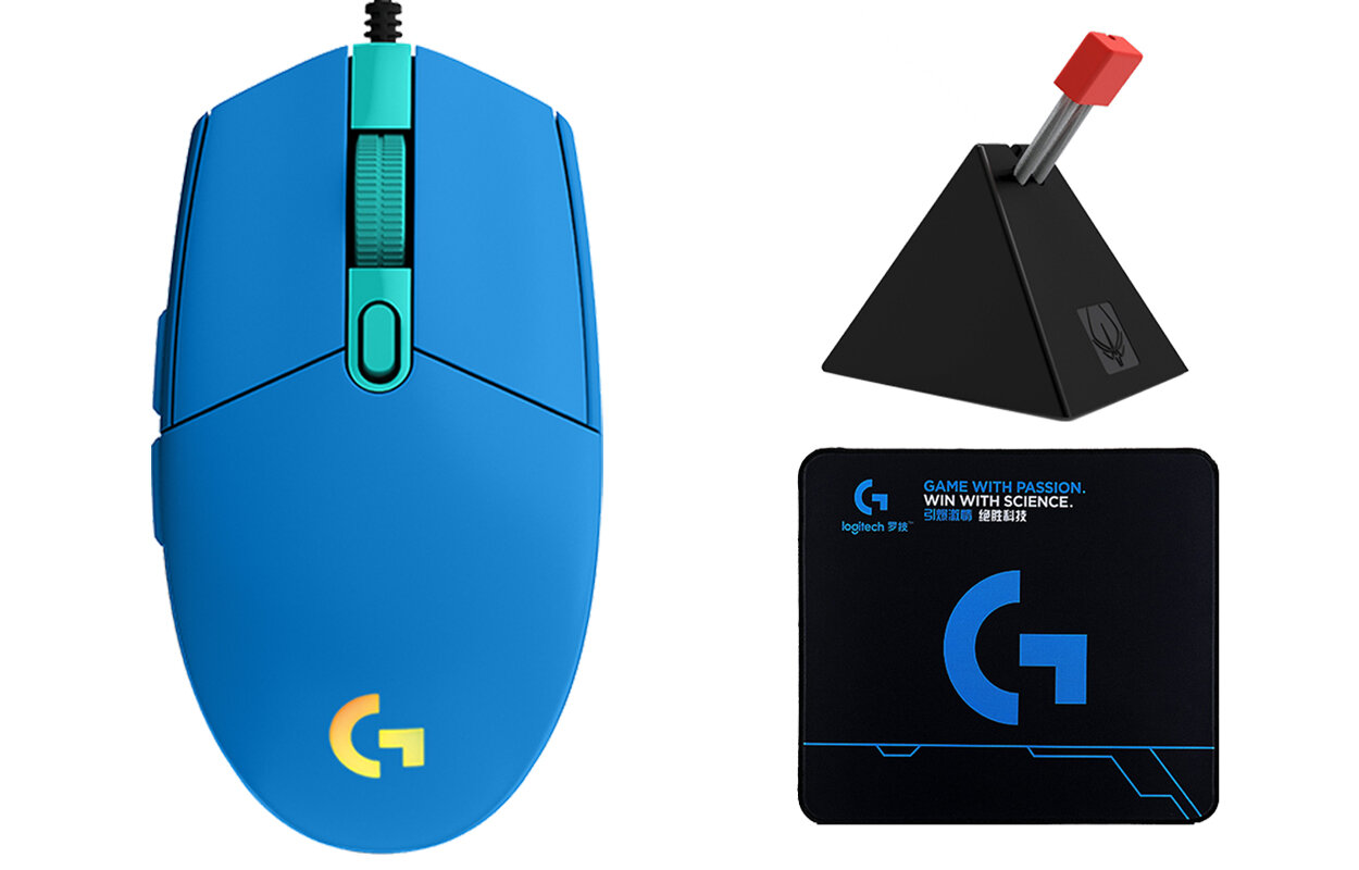 Игровая мышь Logitech G102 2 проводная, с RGB Flow, лёгкая, сенсор 8000DPI, синий, с ковриком для мыши и зажимом