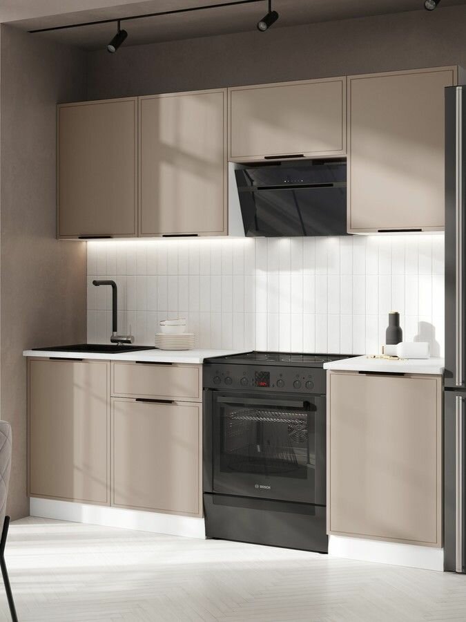 Кухонный гарнитур 2,1м (490) Николь холст латте, белый со столешницей, МИФ