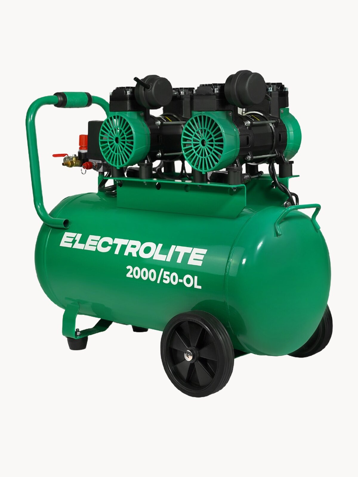 Компрессор безмасляный Electrolite 2000/50 ( 2 кВт, 220В, 50л ресивер,1380 об/мин, 300л производительность, 8 бар )