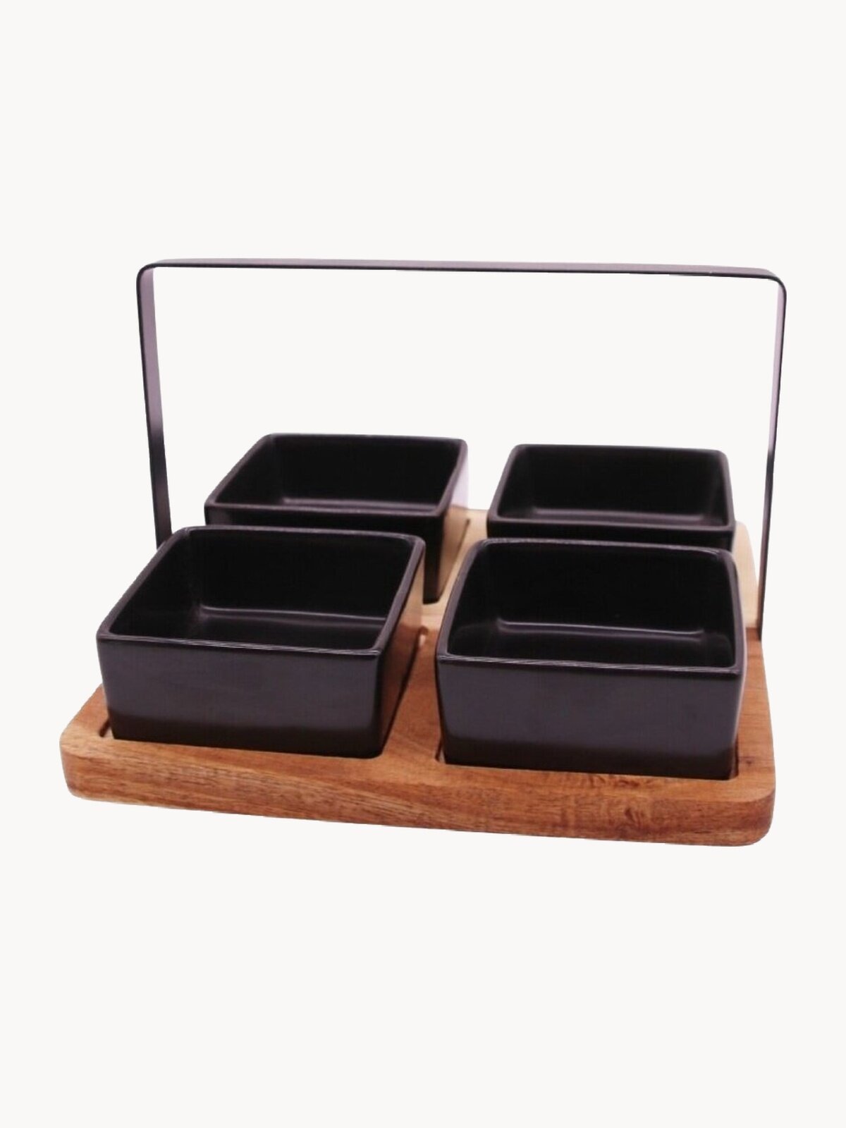 Менажница Apollo, керамика, с деревянной подставкой, металлическая ручка