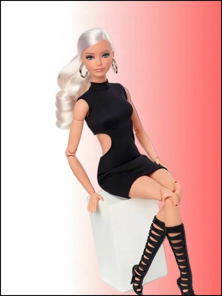 Кукла Barbie Basics, знаковая коллекция, светловолосая в черном платье и гладиаторских сапогах, JBH71