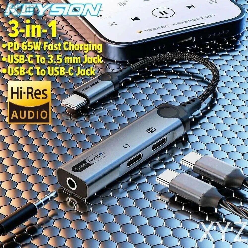 Аудиокабель USB Type-C/3.5 мм, USB Type-C, черно-серый