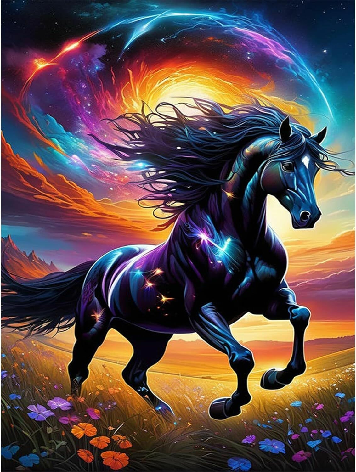 Алмазная мозаика "Черная лошадь" 40х30 Алмазная вышивка / картина стразами, Полная выкладка