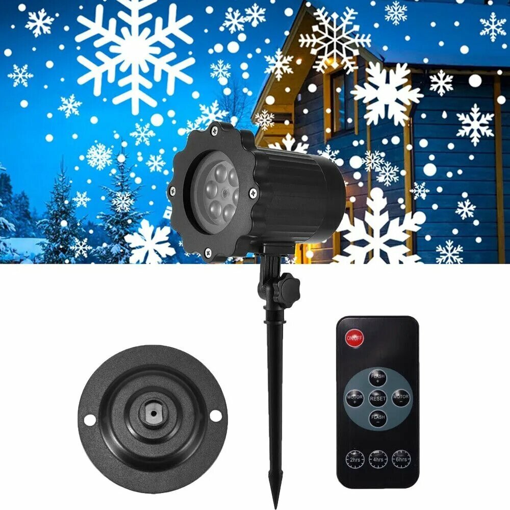 Проектор лазерный светодиодный для помещений и улицы, снежинки