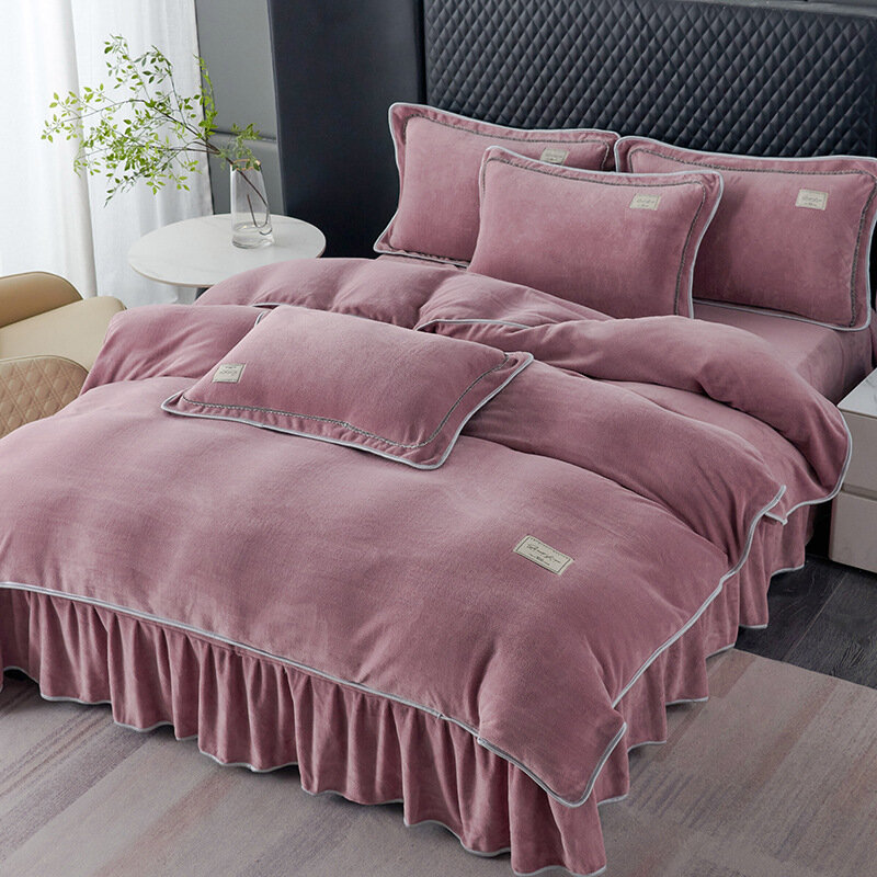 Сгущенный молочный бархат одноцветная юбка из четырех частей лаванда_Юбка-кровать 2,0 м, комплект из четырех предметов