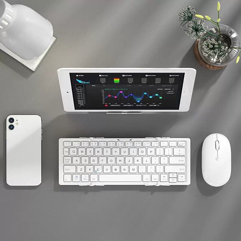 BOW Трехсекционная Bluetooth клавиатура с мышью для Android iPad Xiaomi Huawei - Бежевая