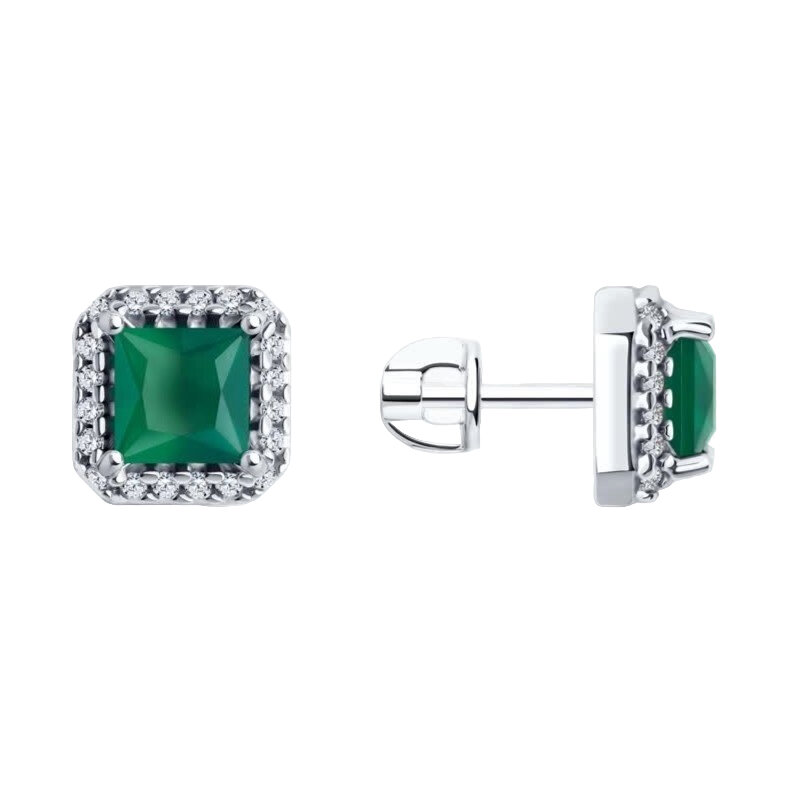 Серьги, серебро, 925 проба, фианит, агат