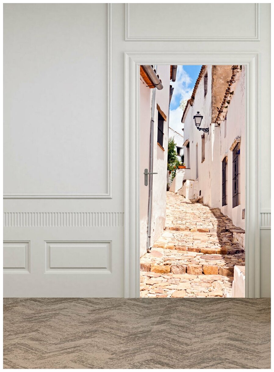 Фотообои на двери самоклеющиеся 3d HARMONY Каменная лестница в итальянском городке 97х202 см HDD-075 фото обои 3д