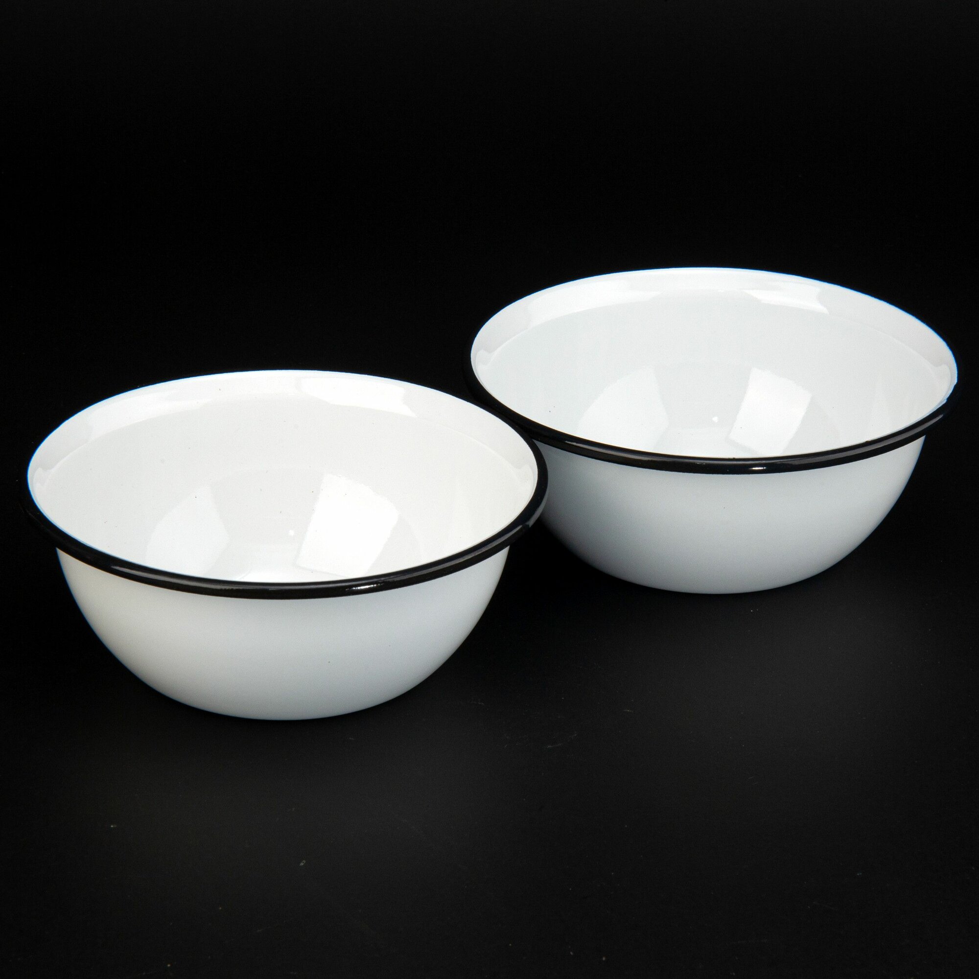 Миска эмалированная, салатник 1 л без рисунка комплект 2 штуки