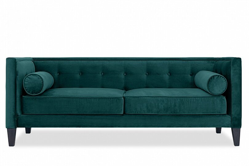 Прямой диван софа Довиль нераскладной Зеленый Велюр, 202х82х76 см
