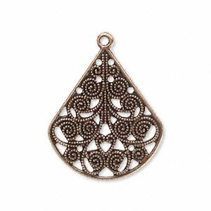 Подвеска, 26х23мм, ажурная капля, базовый материал - сталь, медная, 2 шт.
