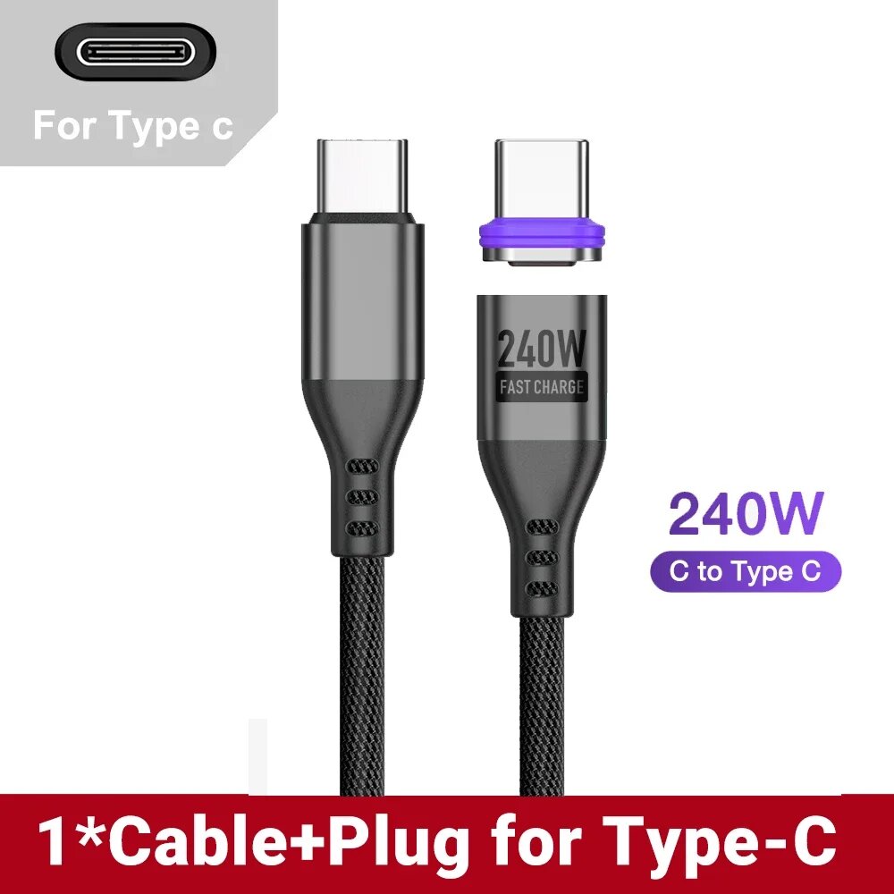 AUFU 240W Магнитный кабель Type-C, черный, 1.8м