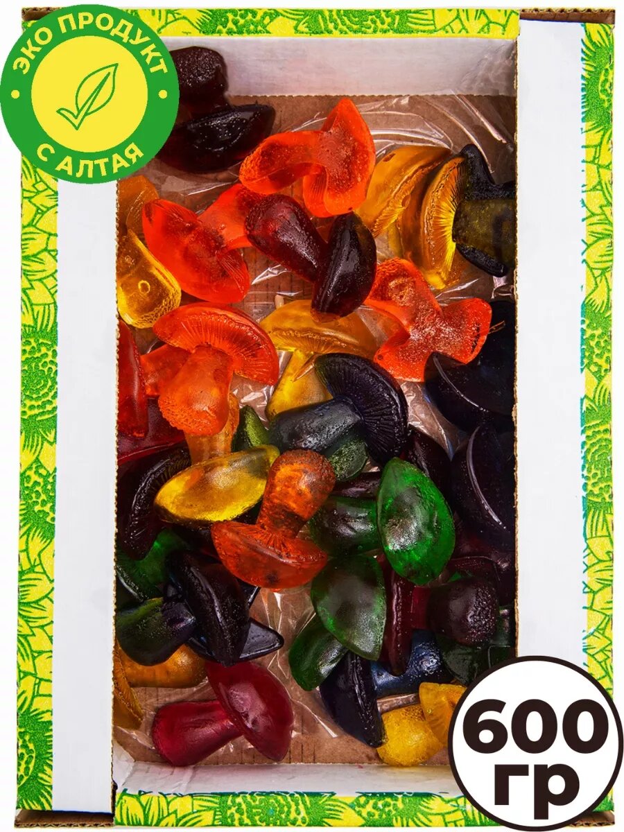 Жевательный мармелад интересной формы Грибочки, в коробке 600 гр