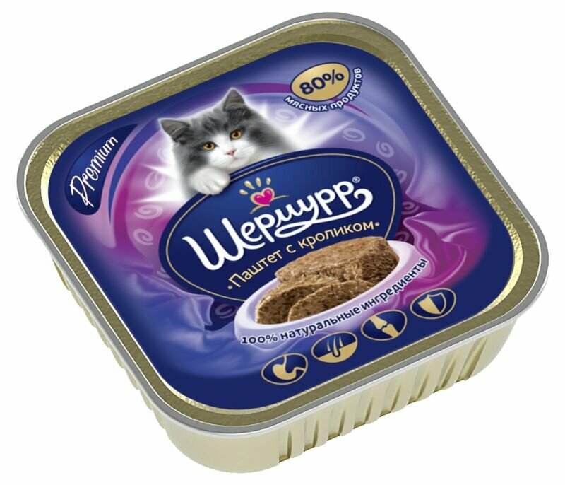 Консервы для кошек "шермурр". Паштет с кроликом 100гр. х8шт.