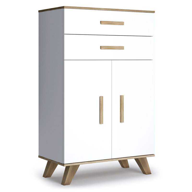 Комод Кураж "Вега Скандинавия", 80x40.4x125.6 см, 2 ящика, ЛДСП, белый