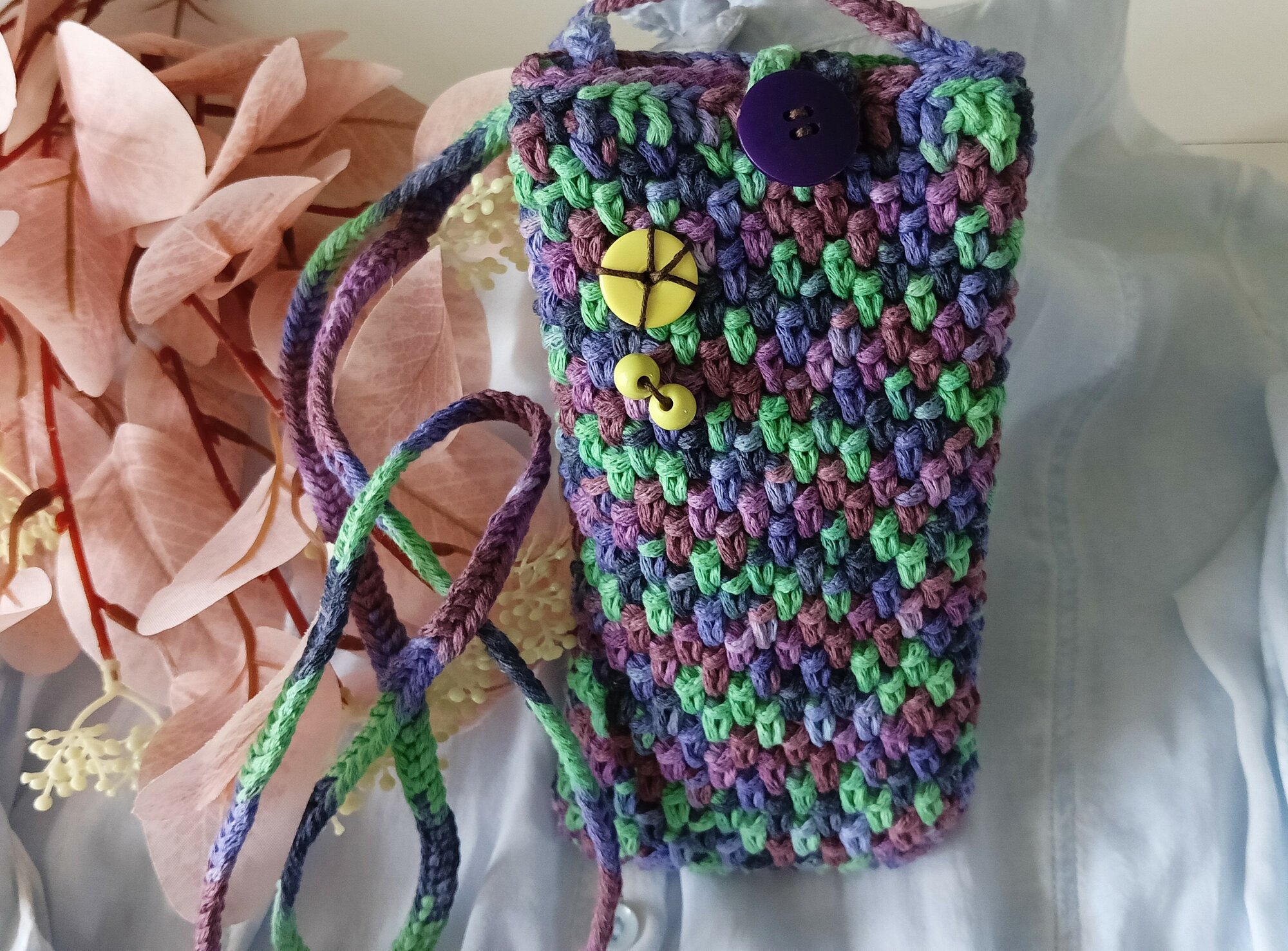 Чехол для смартфона, через плечо, вязанный с бусинами, хлопок.