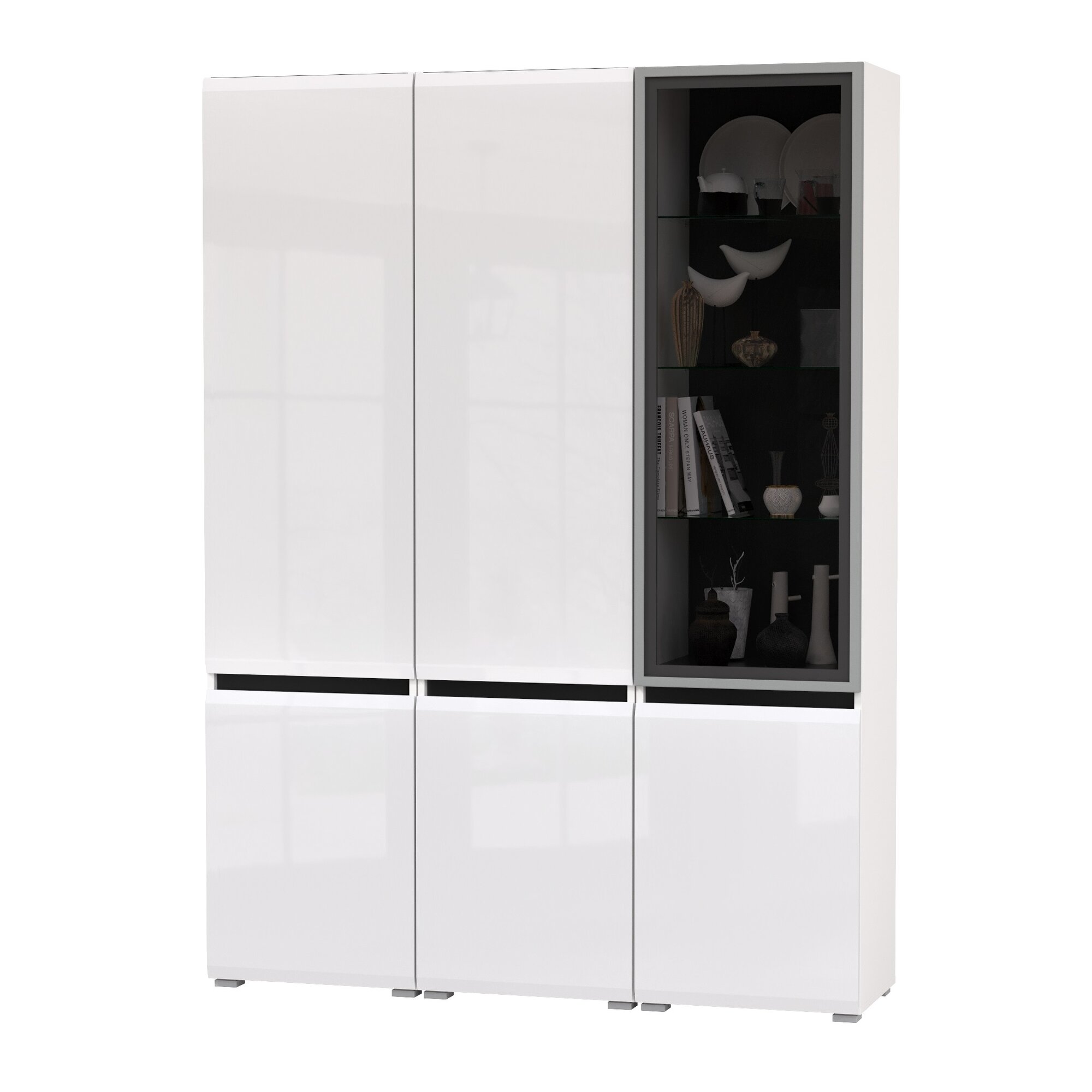 Набор шкафов в гостиную Сидней 2х13.200+13.201, цвет белый/чёрный/белый глянец, 150х41,3х205,2 см