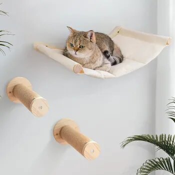 Игровой комплекс для кошек настенный с двумя лесенками и гамаком