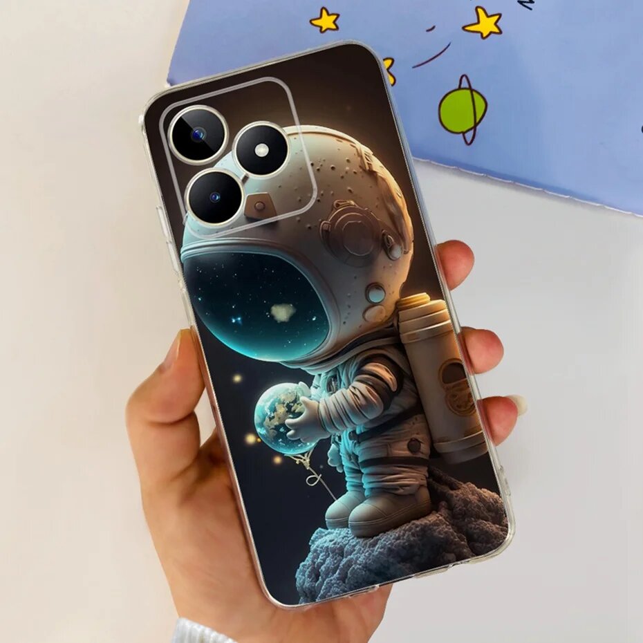 Чехол Realme Note 50 RMX3834, Светло-фиолетовый, Астронавт