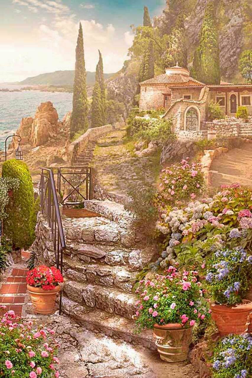 Фотообои Лестница к старинному дому 6-048-S 265 х 180 см (ВхШ) Бесшовные, флизелиновые, влагостойкие обои MasterFresok