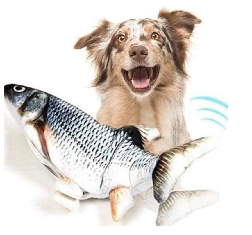 Игрушка танцующая рыба для кошек и собак. Интерактивная электрическая игрушка с моторчиком и с двигающимся хвостом / С USB зарядкой