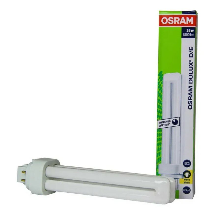 1шт/уп. Лампа Люминесцентная Dulux 26Вт 220V G24q-3 1750Лм D-34mm L-165mm 3000K Свет Теплый белый OSRAM, уп. 1шт
