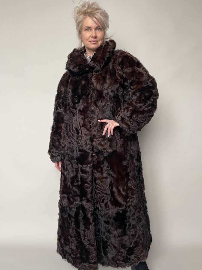 Шуба козлик тм ZHOU DA цв.Коричневый дл.125 см р.50-52 /12258/