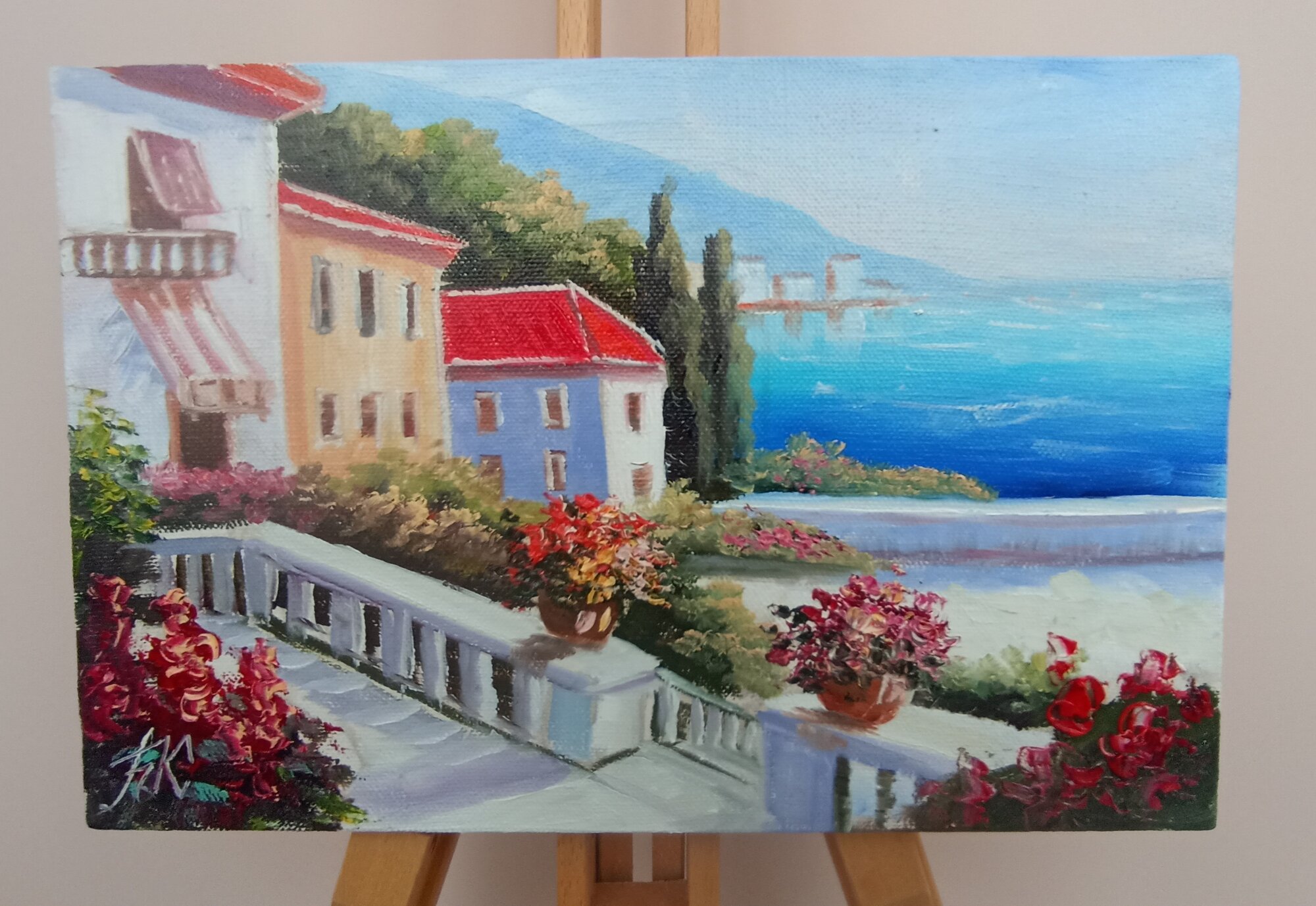 100% ручная работа, 100% живопись от Художественной мастерской Грёзы. Картина маслом на холсте из серии "Морские пейзажи". Средиземноморье. 20х30 см.