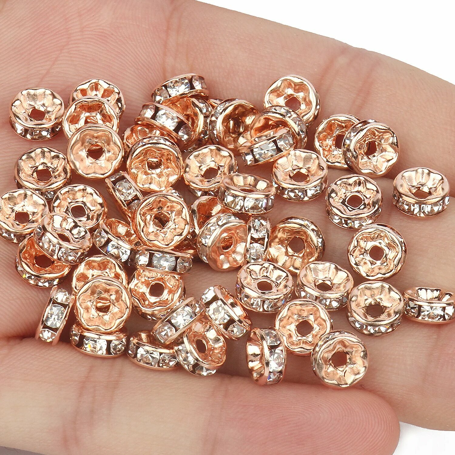 Бусины распорки хрустальные, 10 мм, rose gold, 50 шт