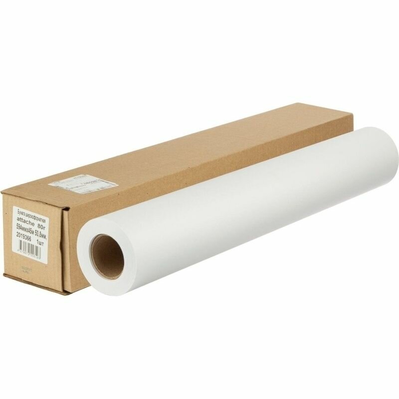 Бумага для печати Attache широкоформатная, 80 г, 594 мм, 45 м, 50,8 мм