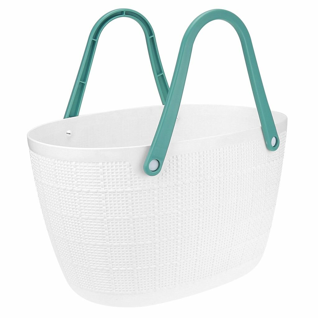 Корзина-сумка Домашняя Мода пластмассовая, 42х 26 см, высота 25,5 см, мягкая, белый, с длинными бирюзовыми ручками