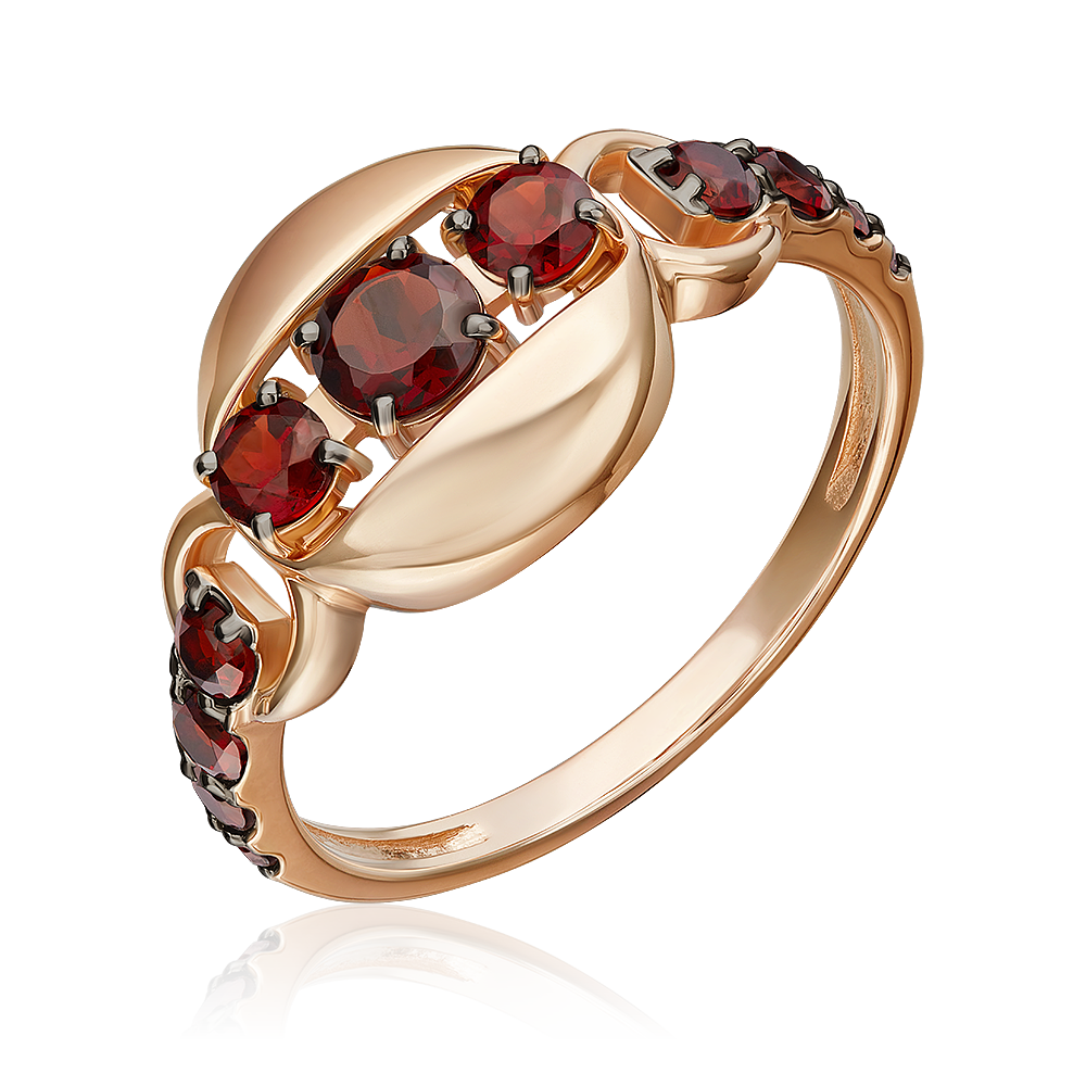 Кольцо, красное золото, 585 проба, гранат