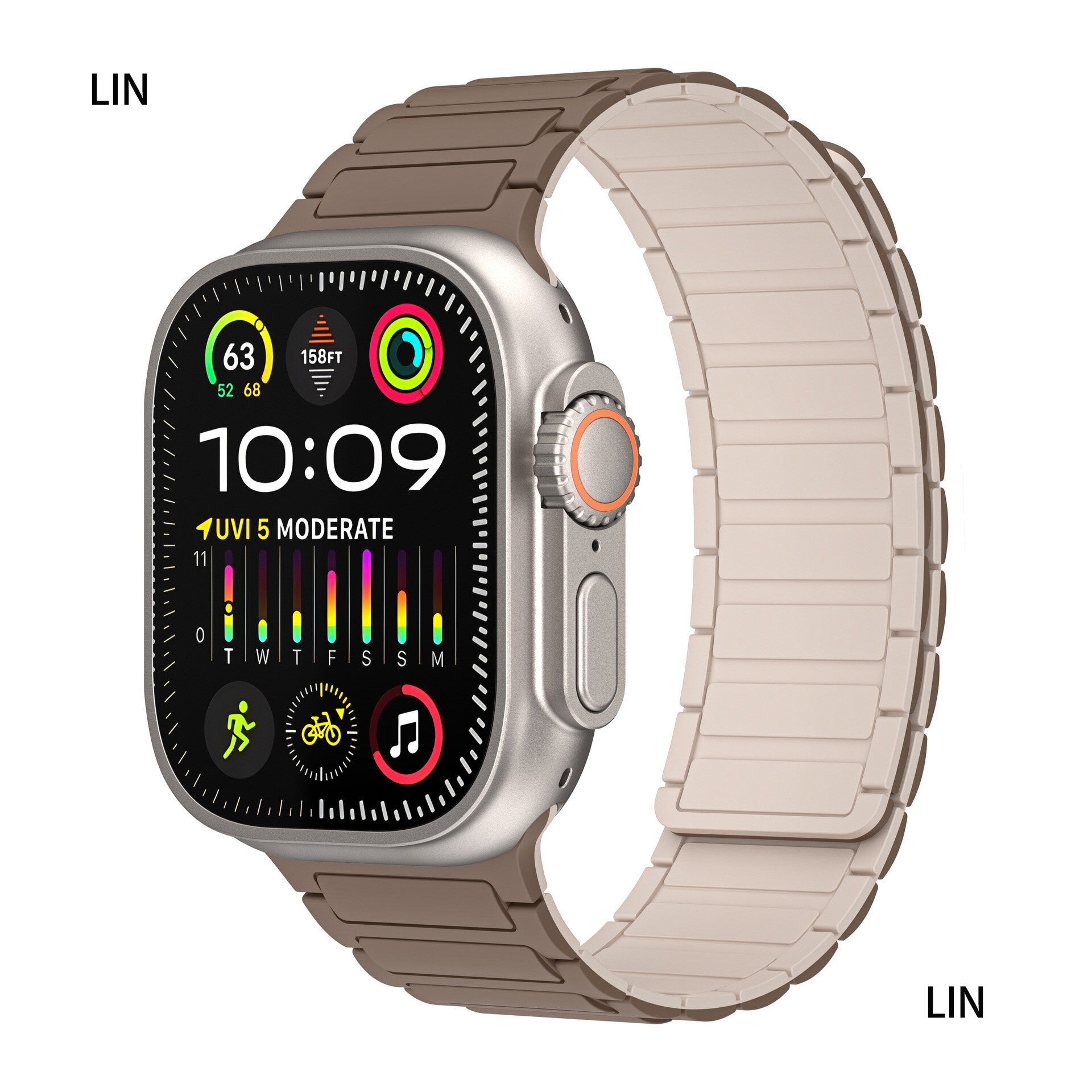 Магнитный ремешок LIN, для Apple Watch, силикон, хаки, белый