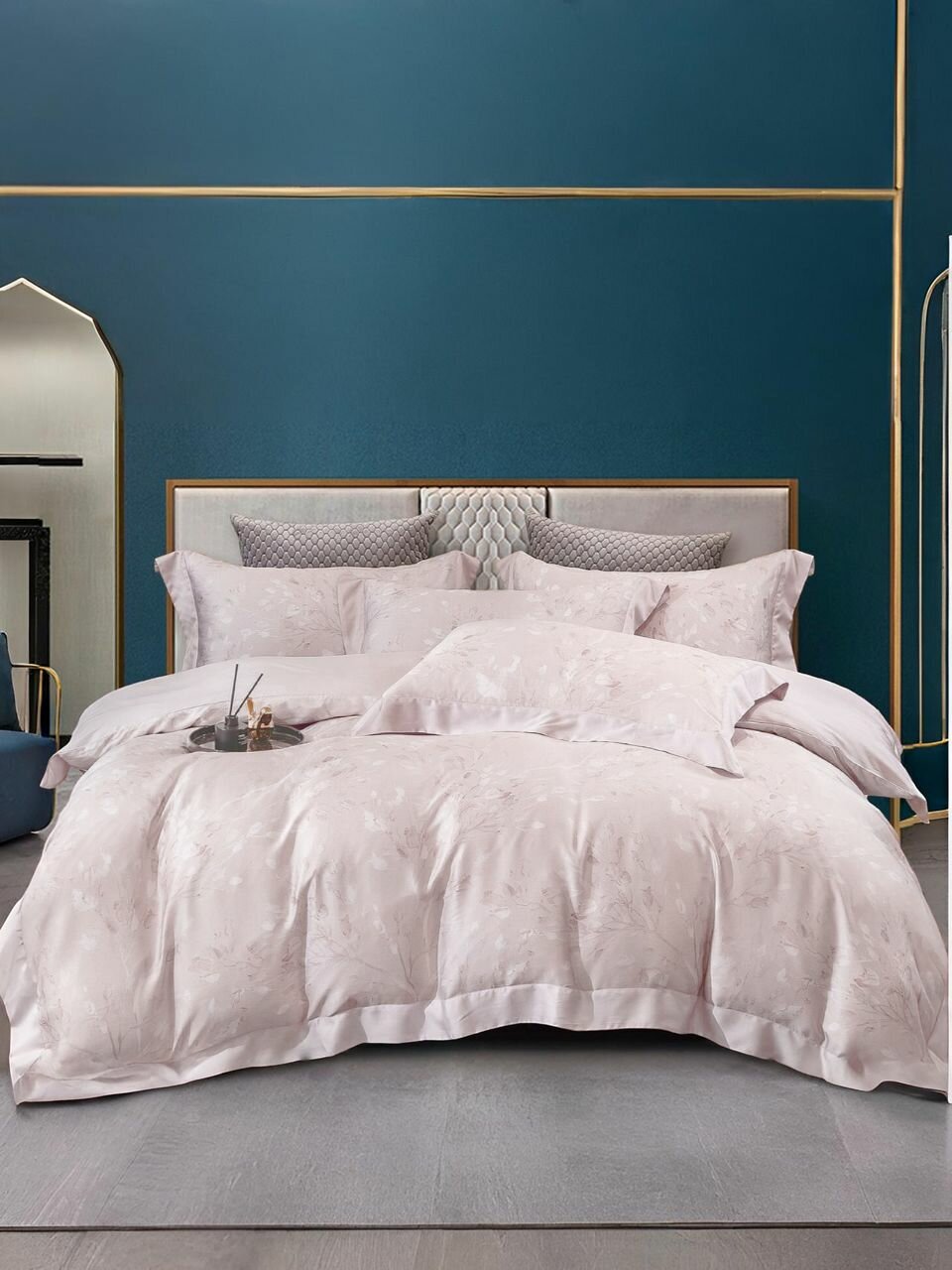 Постельное бельё тенсель King Size семейное на резинке 200х200х30 - "Бархатный Букет" с наволочками 50х70