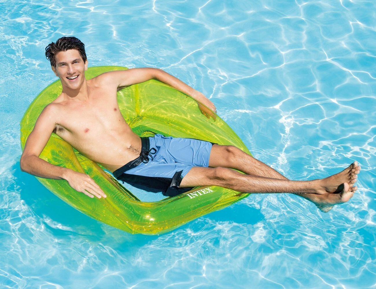 Надувное кресло для плавания Intex Прозрачное с сетчатым дном, салатовое, 104х102 см