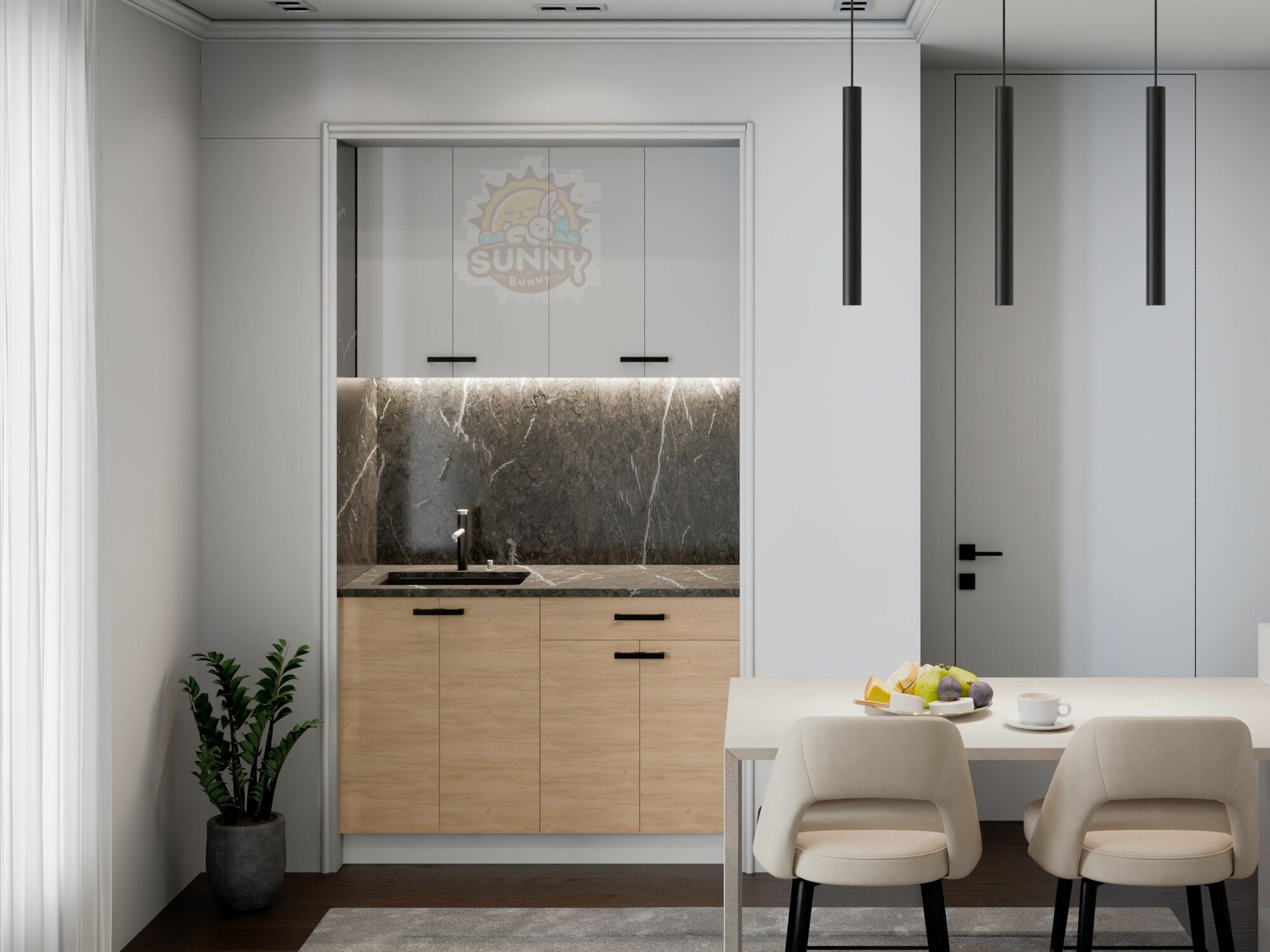 Кухня модульная прямая со столешницей Мария,120 см, Белый гладкий/Дуб Вотан, 180 х 120 х 60 см, столешница 60 см.